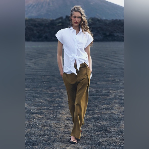 Zara | Pants & Jumpsuits | Zara Zw Collection Belted Wideleg Trousers ...